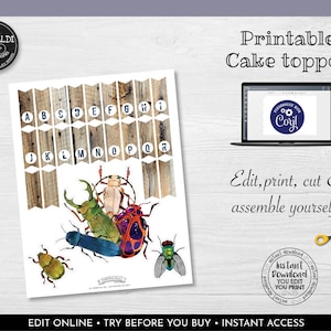 Editable Insect Cake Topper, Printable Bugs Birthday Cake Topper, Bugs ...
