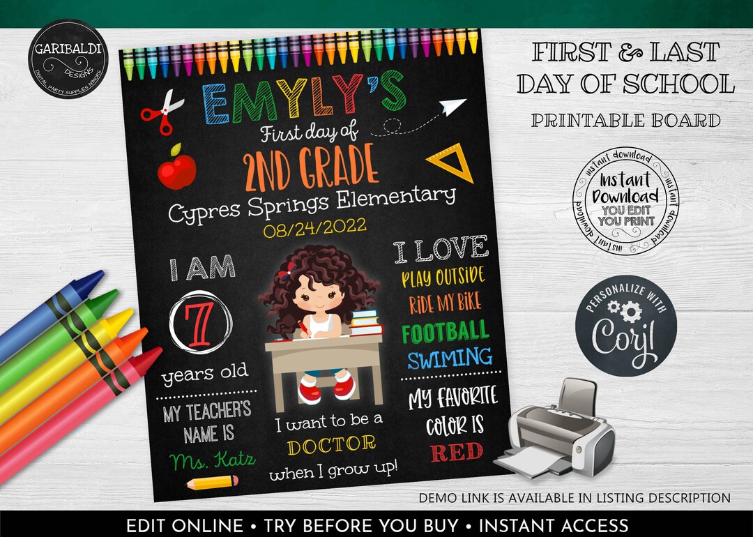 Editable First Day School Sign Back to School Photo Prop Board Instant ...