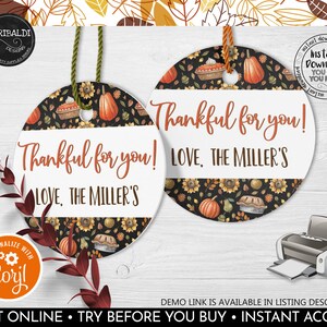 Editable Happy Fall Tags Thanksgiving Gift Tags Printable Pumpkin ...