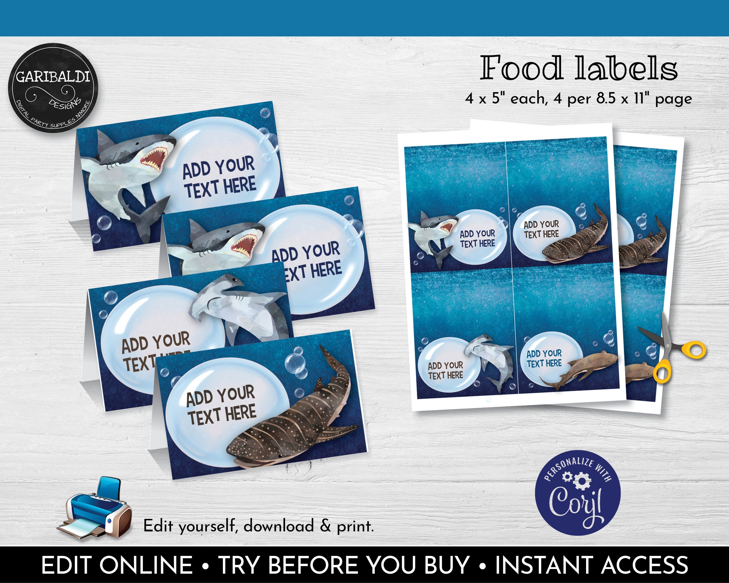 Editable Sharks Food Labels Instant Download Sharks Food | Etsy