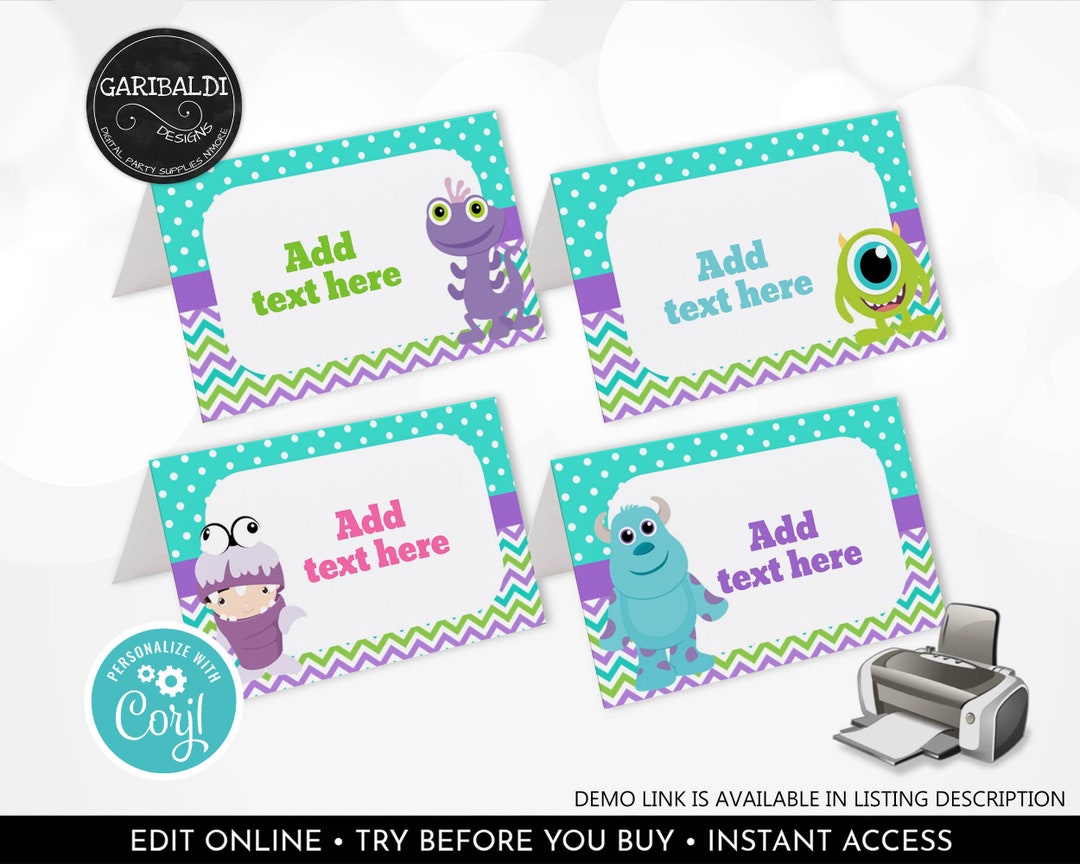 Editable Monsters Food Labels Little Monsters Place Cards Monster ...