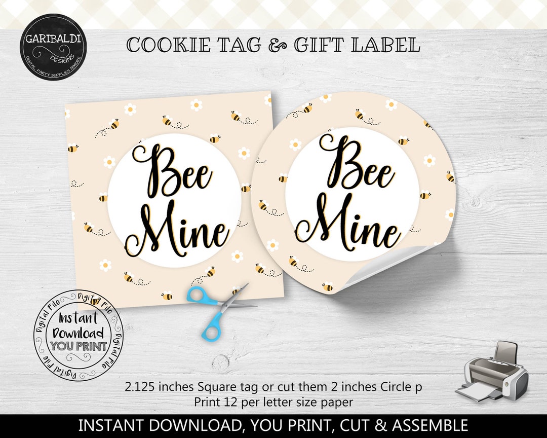 Bee Mine Tag, Instant Download Valentine's Day Bumble Bee Label ...