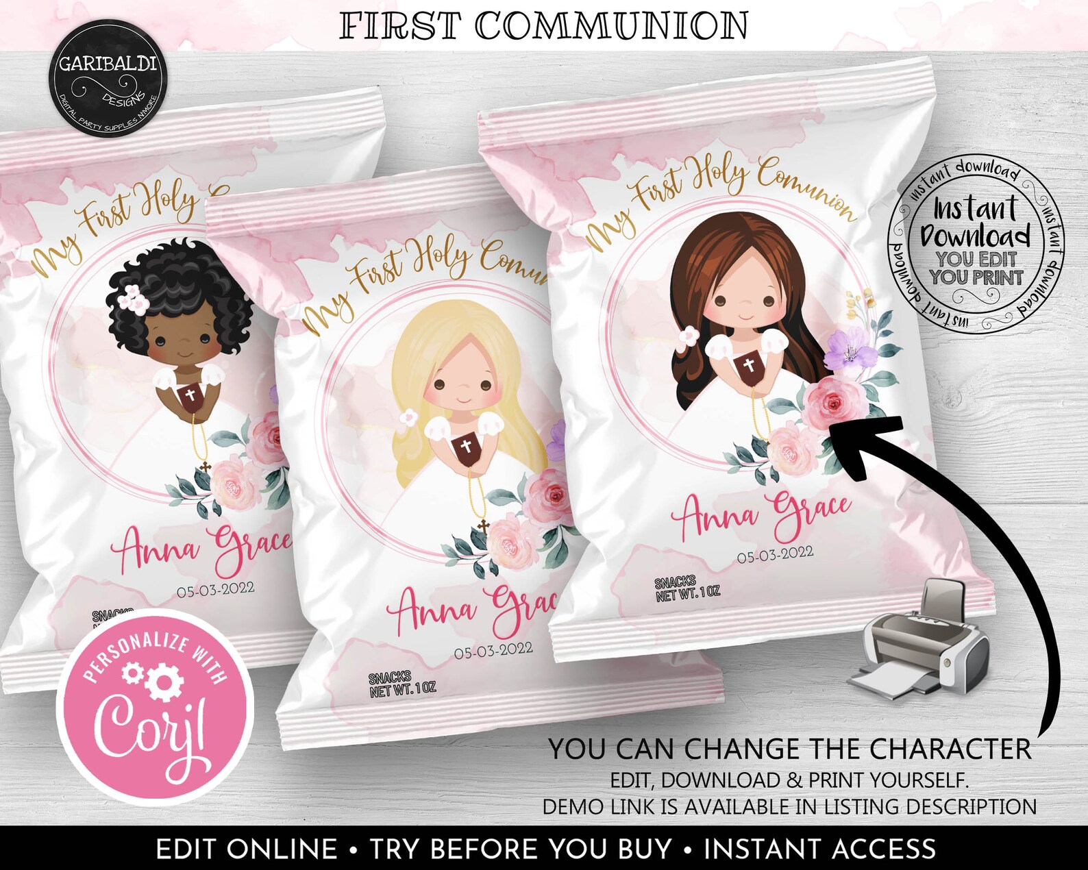 Editable First Communion Chip Bag Wrapper Printable First - Etsy