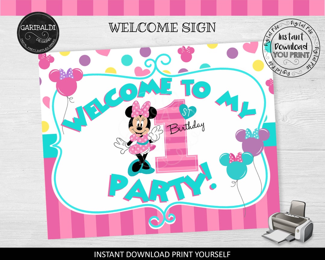 Minnie First Birthday Welcome Sign PRINTABLE Minnie Fun to Be 1 ...
