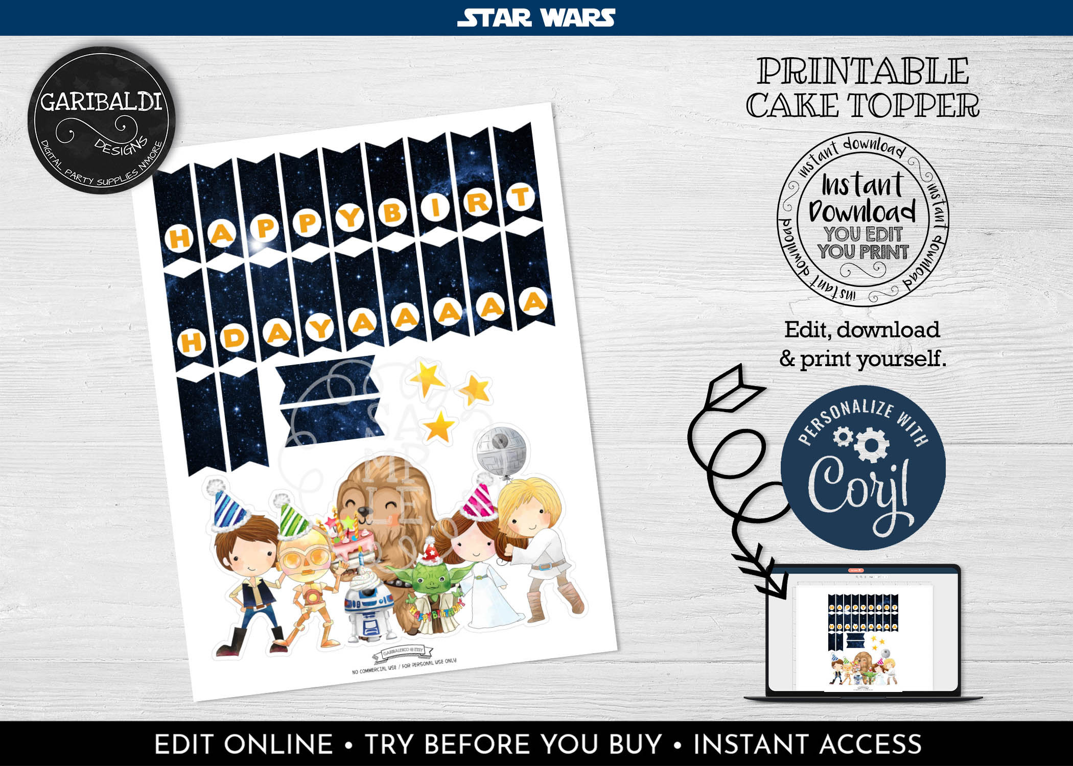 Editable Star Wars Cake Topper Printable Star Wars Birthday | Etsy