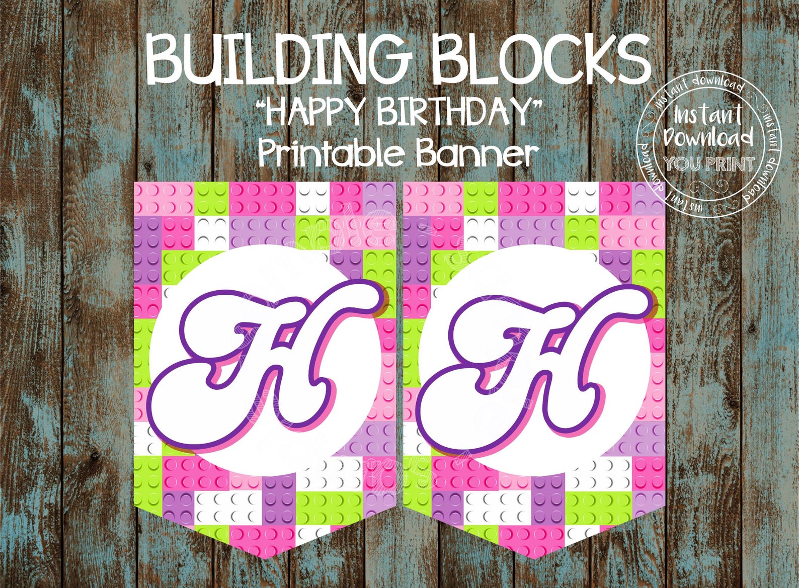 Printable Building Blocks happy Birthday Pennant - Etsy