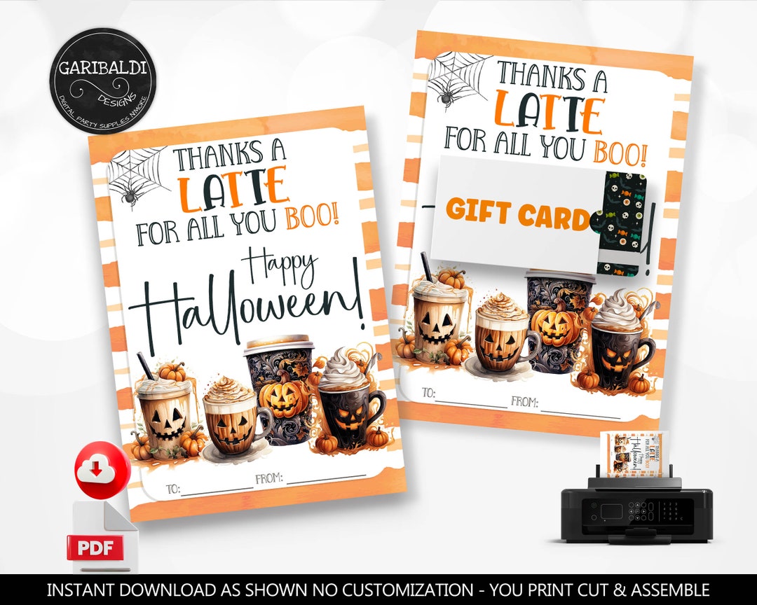 Halloween Gift Card Holder Thank You for All You Boo Coffee Latte Card ...