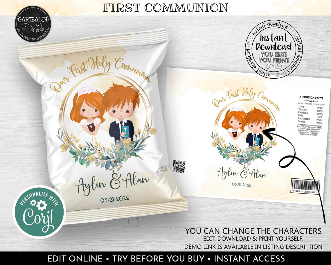 Editable First Communion Chip Bag Wrapper Template Printable - Etsy