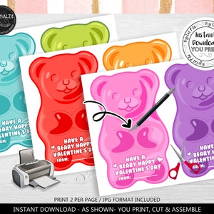 Gummy Bears Valentine's Day Cards Valentine's School Kids Classroom ...