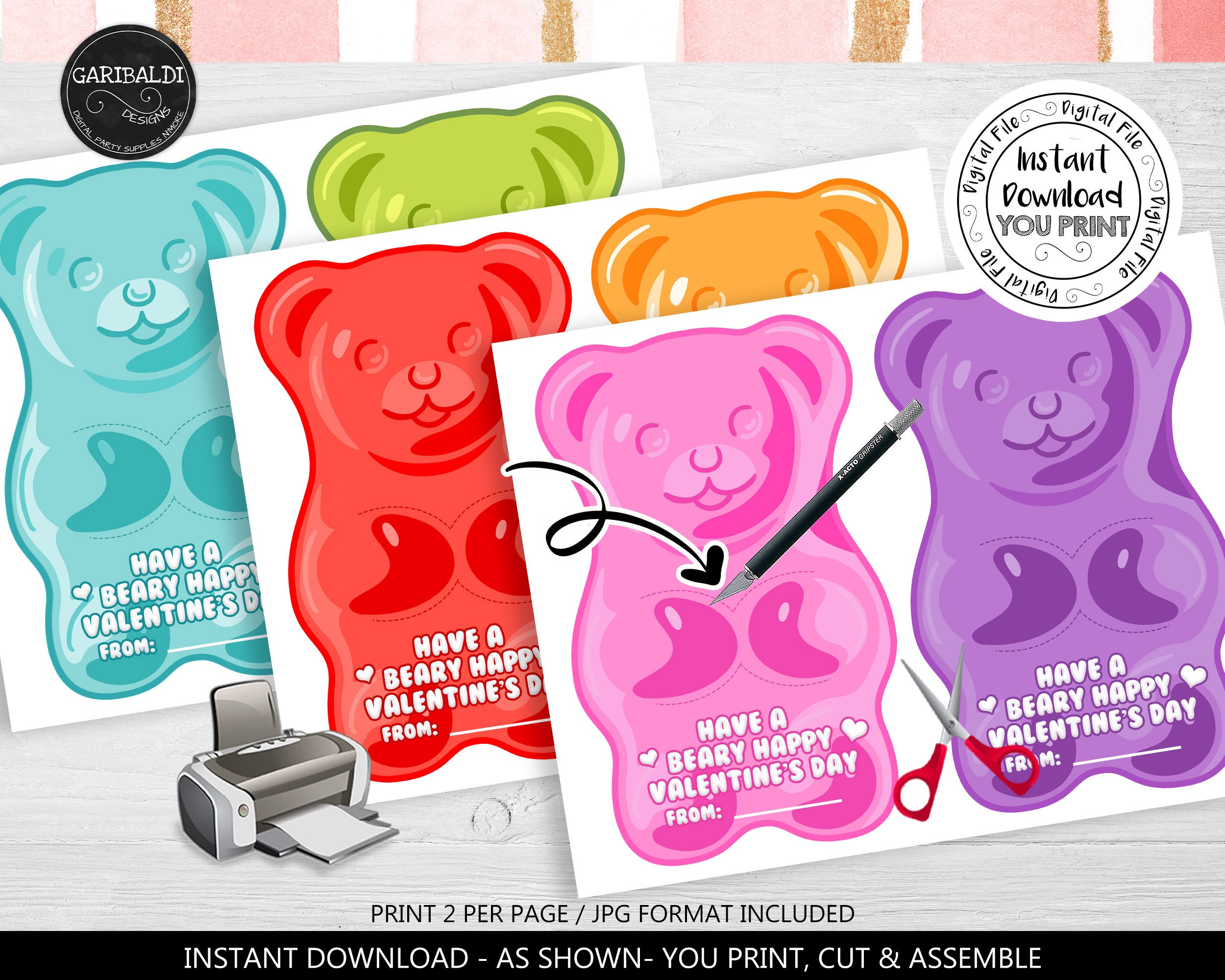 Gummy Bears Valentine's Day Cards Valentine's School Kids Classroom ...