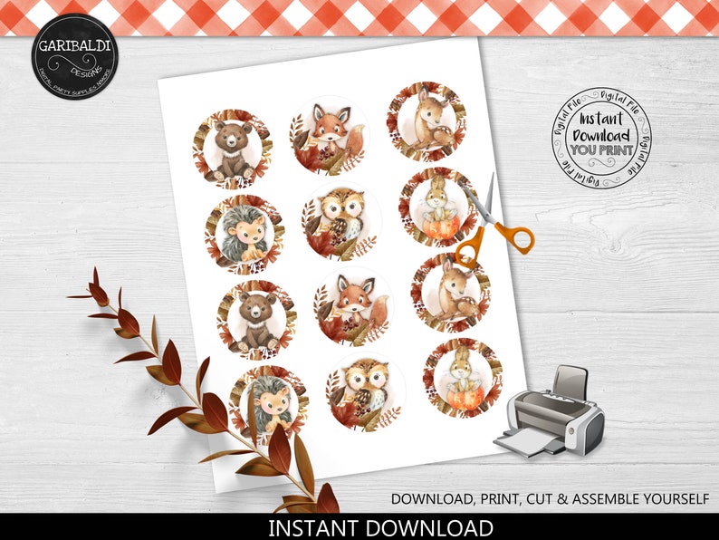 Woodland Fall Cupcake Toppers, Printable Fall Forest Animals Birthday ...
