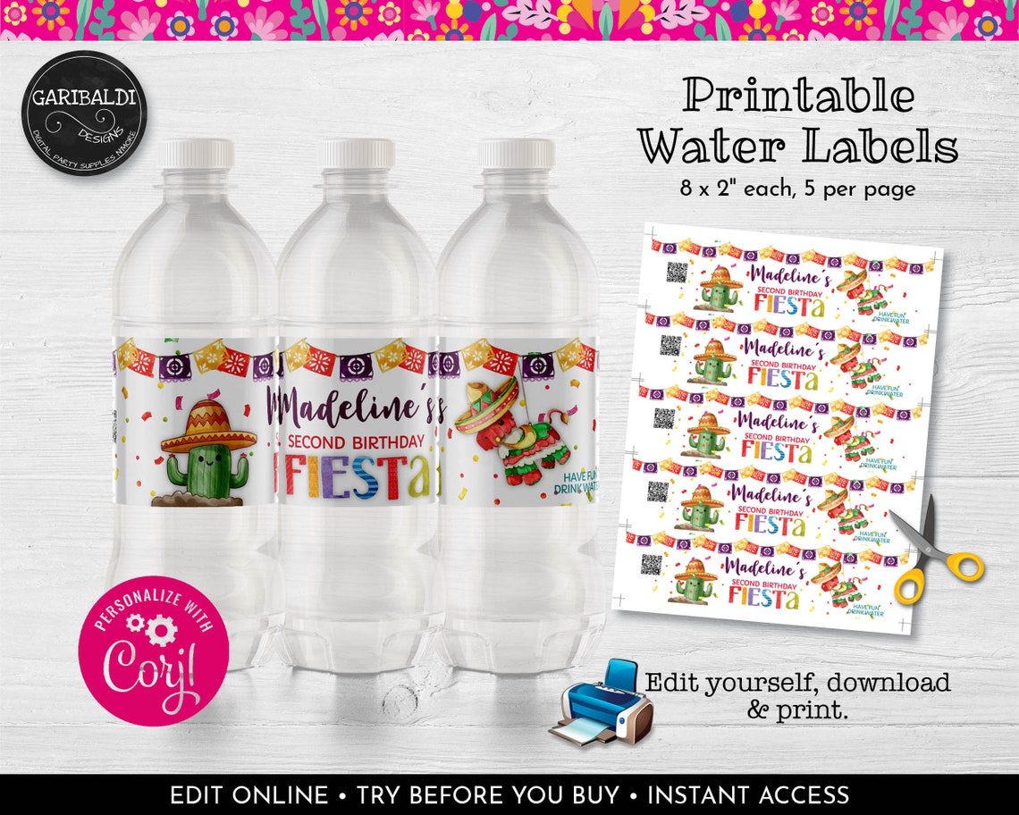 Editable Water Bottle Labels Mexican Fiesta Water Labels - Etsy