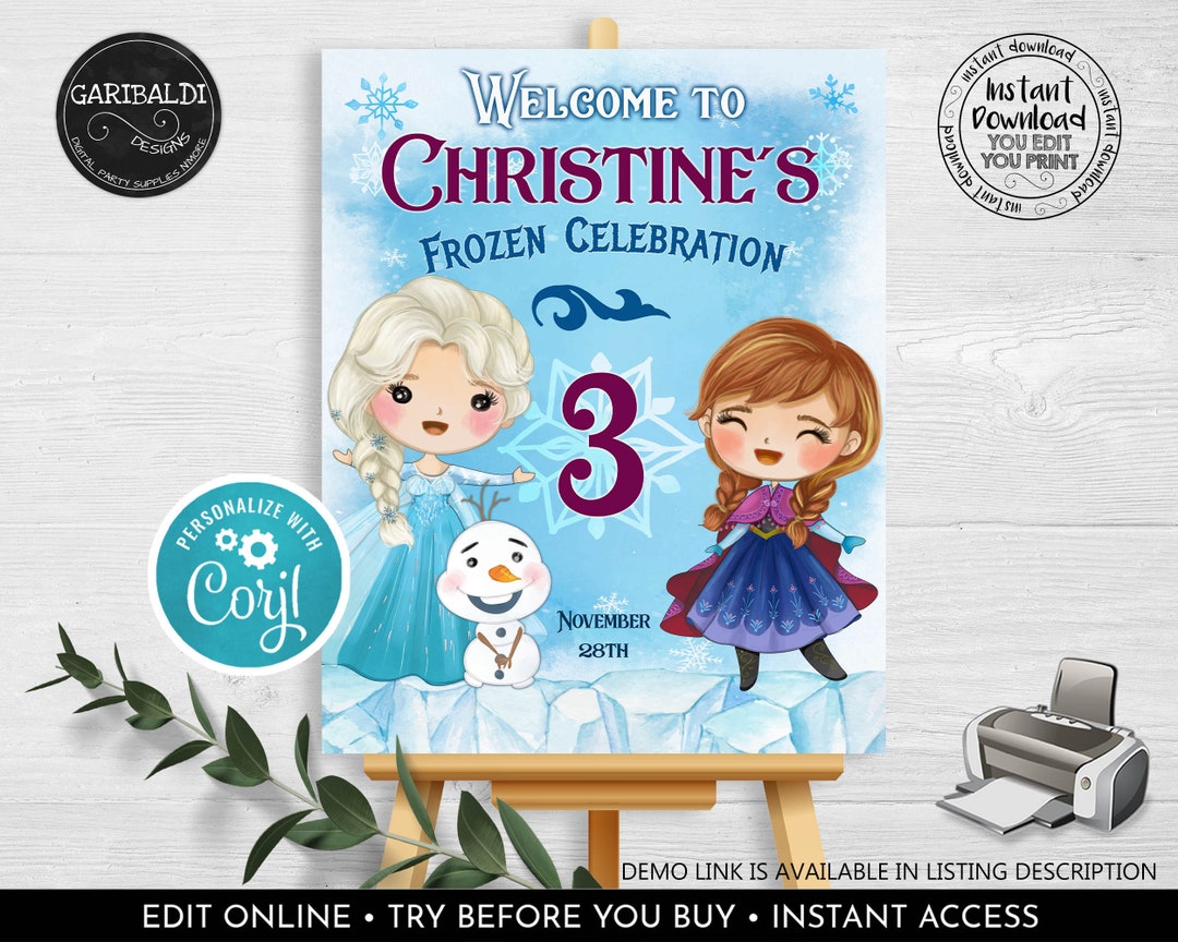 Editable Frozen Party Welcome Sign Printable Frozen Party Sign Snow ...