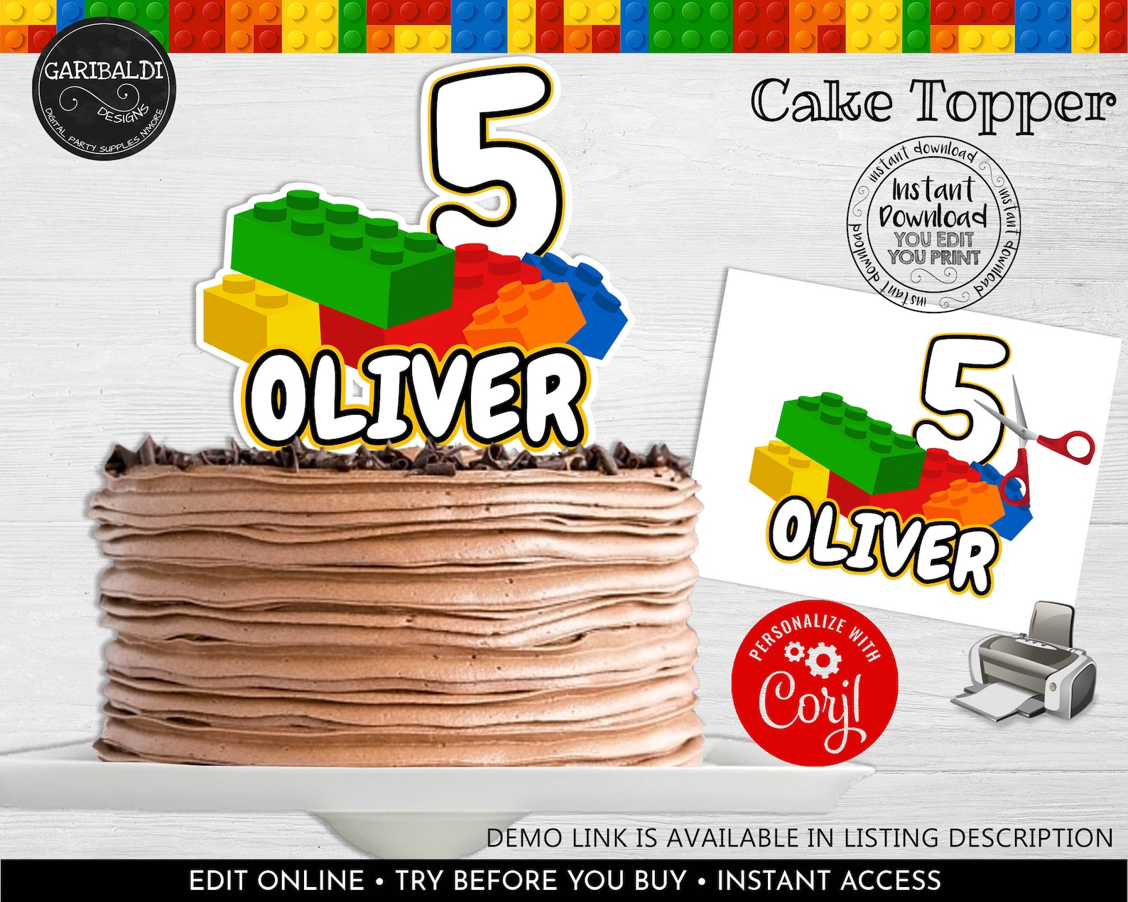 Editable Building Blocks Cake Topper Printable Building | Etsy