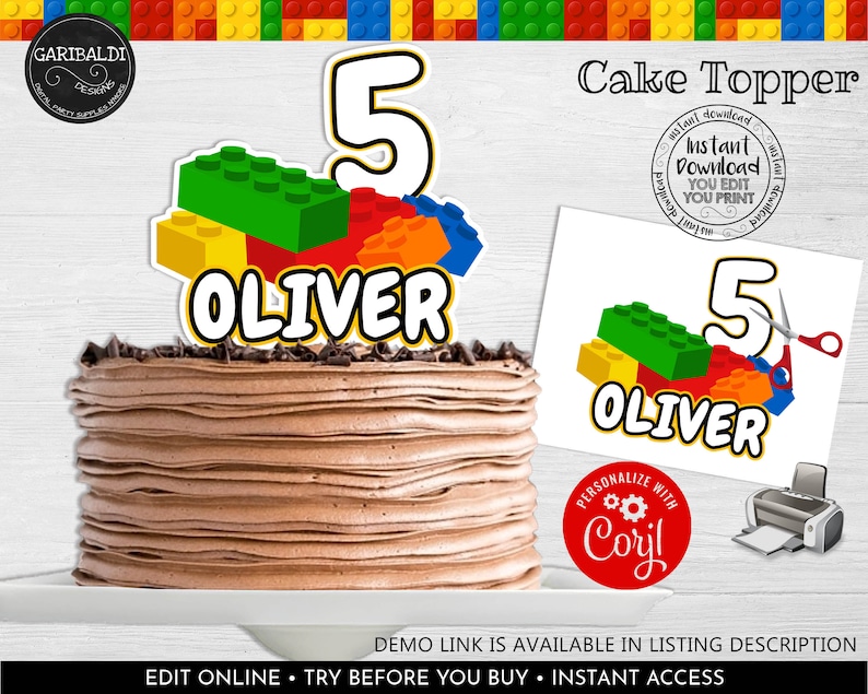 Editable Building Blocks Cake Topper Printable Building | Etsy