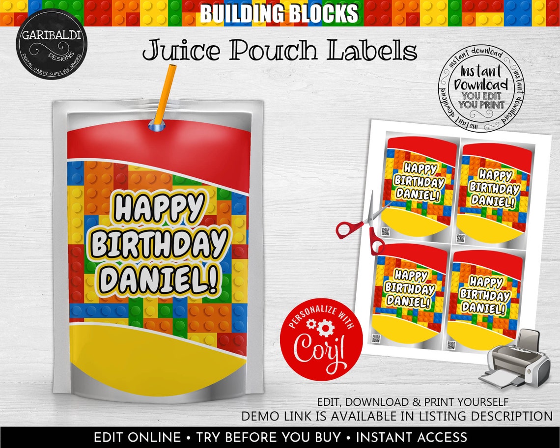 Building Blocks Juice Pouch Labels Editable Building Blocks - Etsy