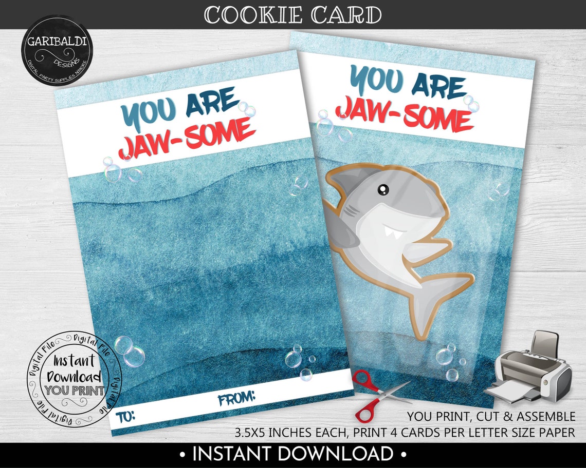 You Are Jaw-some Cookie Card, Valentine's Day Cookie Card, Instant ...