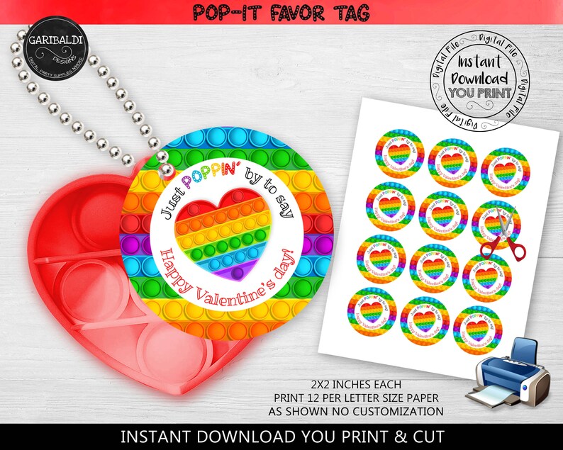 Valentine's Day Gift Tag Printable Valentines Day Pop It - Etsy