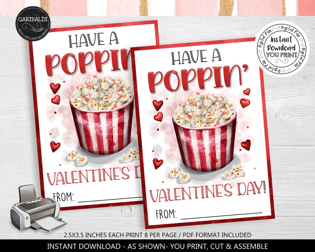 Popcorn Valentine's Day Card Have a Poppin' Valentine's Day Gift Tag ...