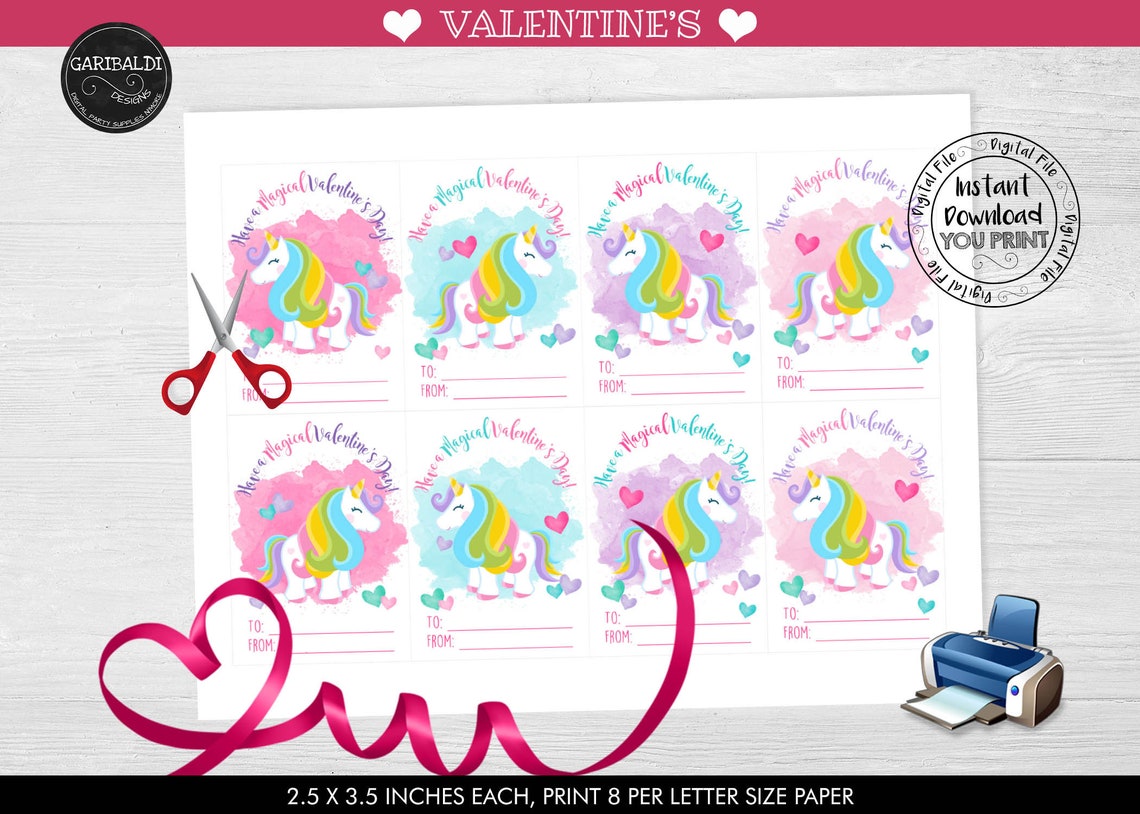 Printable Unicorn Valentine Cards, Kids Valentine Cards, School ...