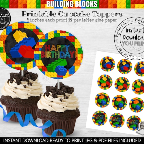Building Blocks Cupcake Toppers Printable Building Blocks - Etsy