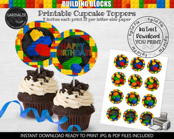 Building Blocks Cupcake Toppers Printable Building Blocks - Etsy