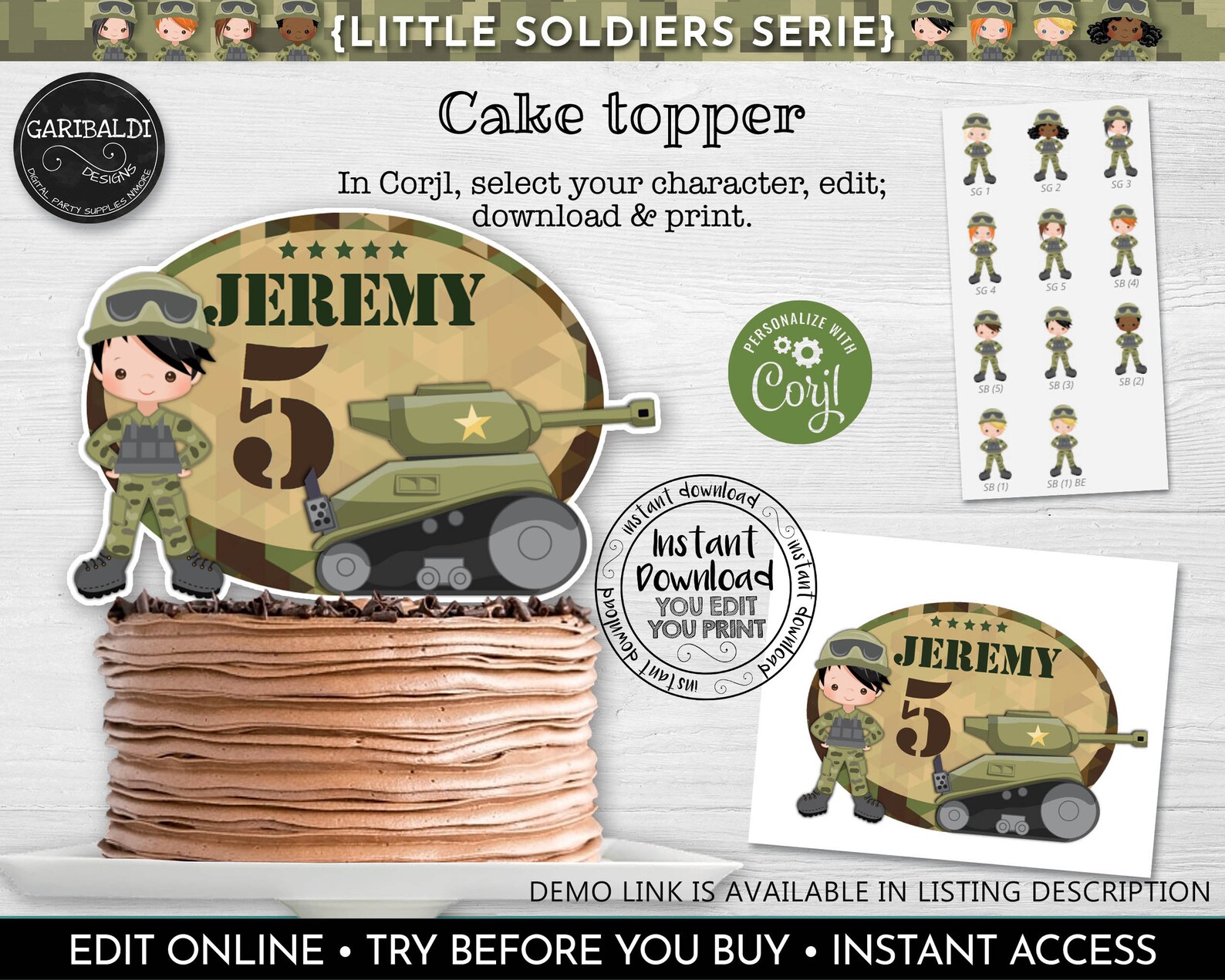 Editable Soldier Cake Topper Printable Army Cake Topper - Etsy