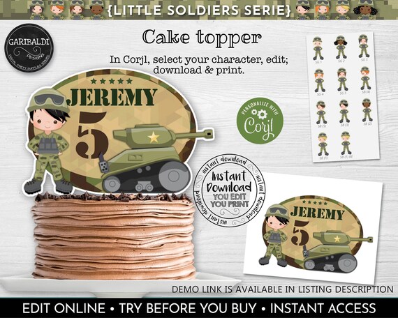 Editable Soldier Cake Topper Printable Army Cake Topper - Etsy