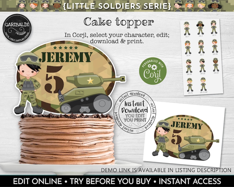Editable Soldier Cake Topper Printable Army Cake Topper - Etsy