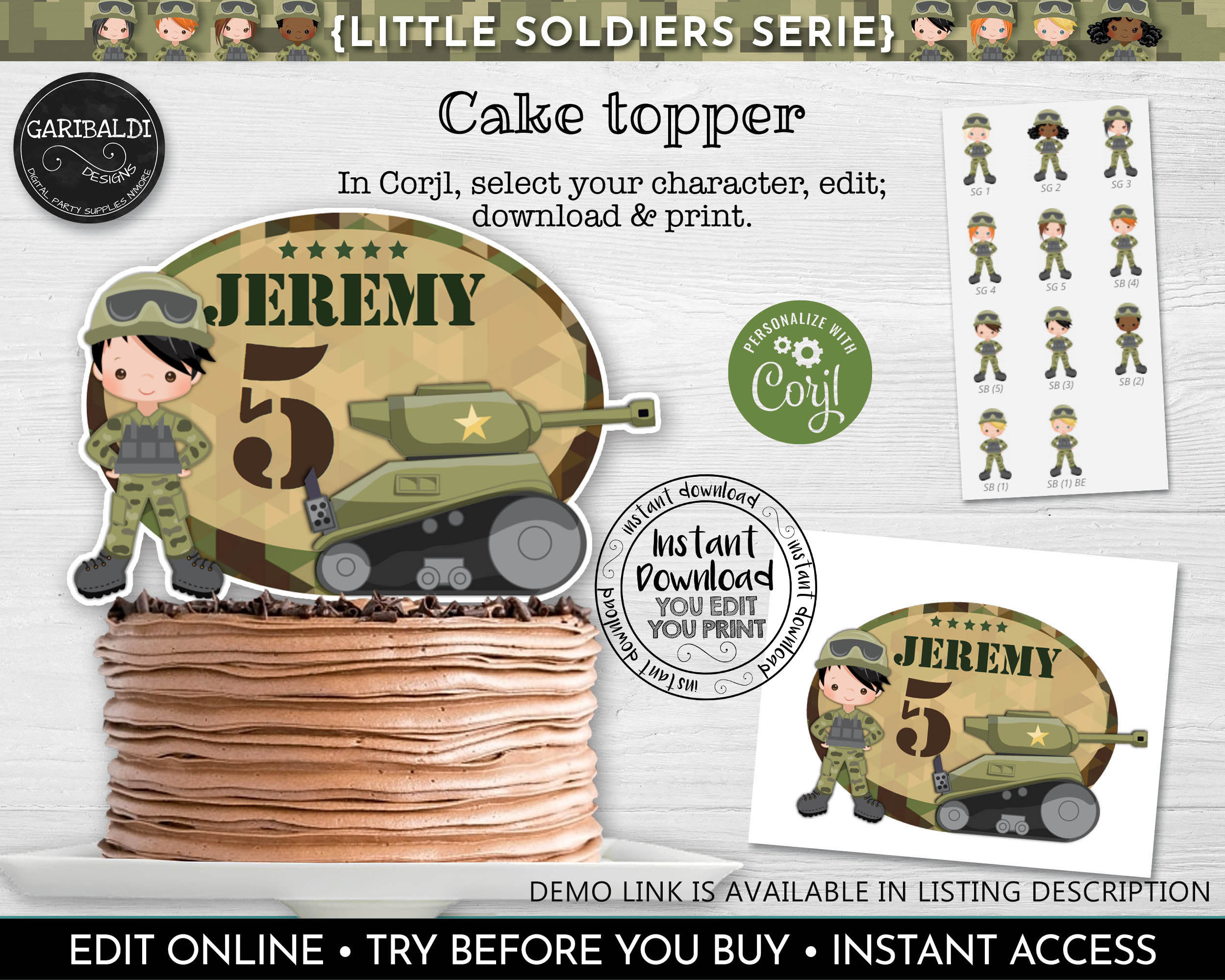 Editable Soldier Cake Topper Printable Army Cake Topper | Etsy India