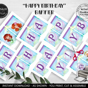 Happy Birthday Mermaid Pennant Banner Printable Under the Sea Banner ...