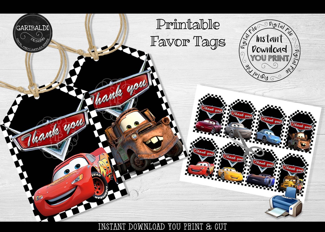 Instant Download Race Car Favor Tags Race Cars Gift Tags Printable ...