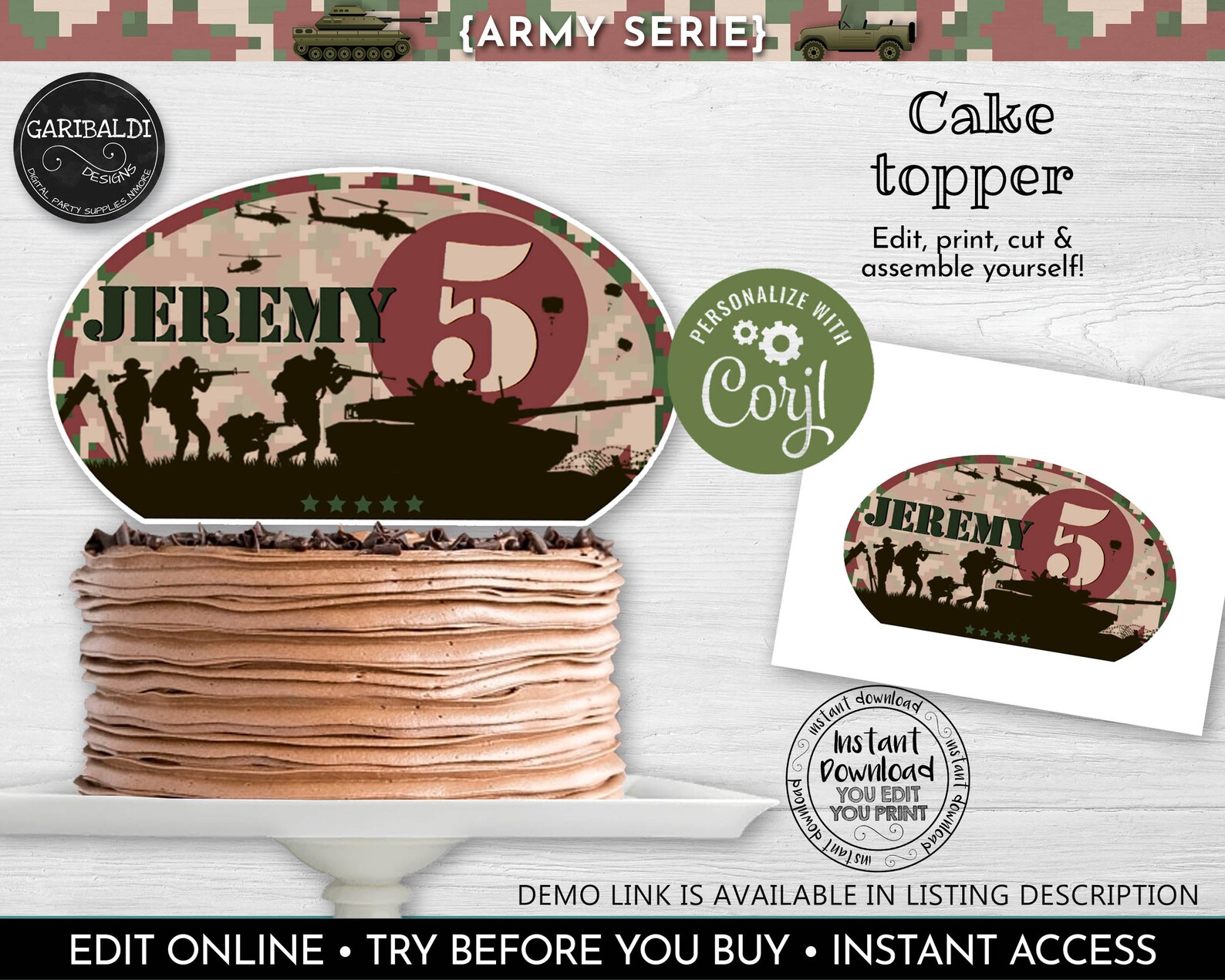 Editable Army Cake Topper Printable Soldier Cake Topper - Etsy