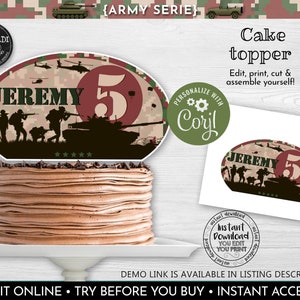 Editable Army Cake Topper Printable Soldier Cake Topper Camouflage ...