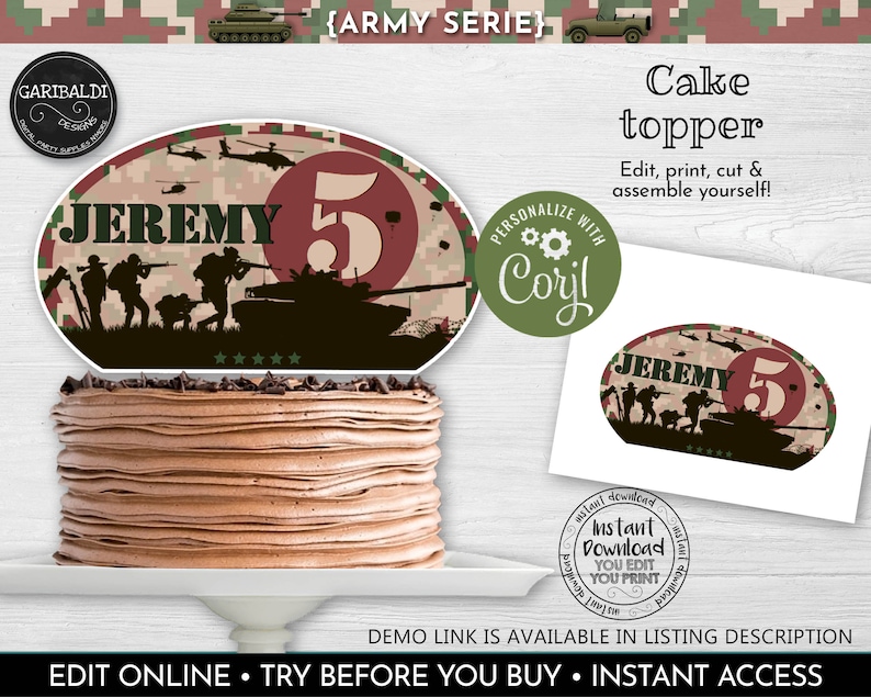 Editable Army Cake Topper Printable Soldier Cake Topper - Etsy