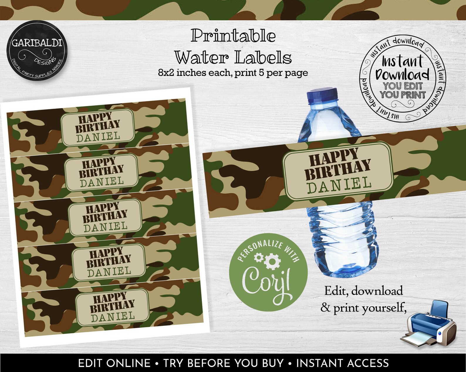 Editable Army Water Bottle Labels Printable Camouflage Water | Etsy