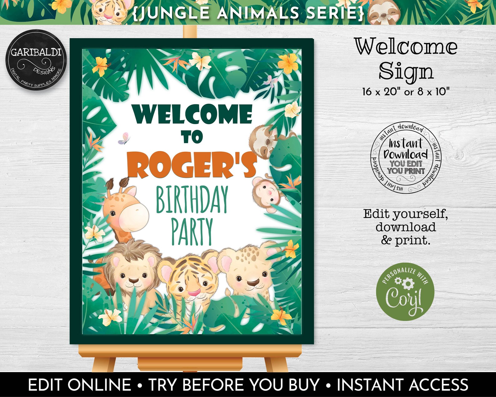 Editable Safari Party Animals Welcome Sign Safari Animals Sign - Etsy