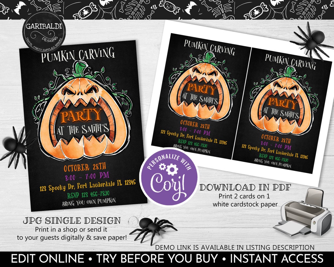 Editable Pumpkin Carving Invitation Printable Halloween Party - Etsy
