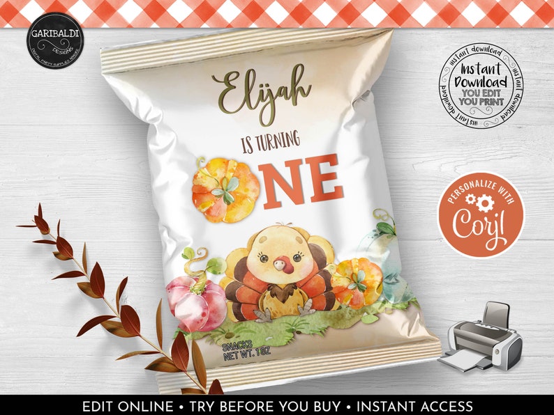 Editable Little Turkey Chip Bag Wrapper Printable Potato Chip - Etsy