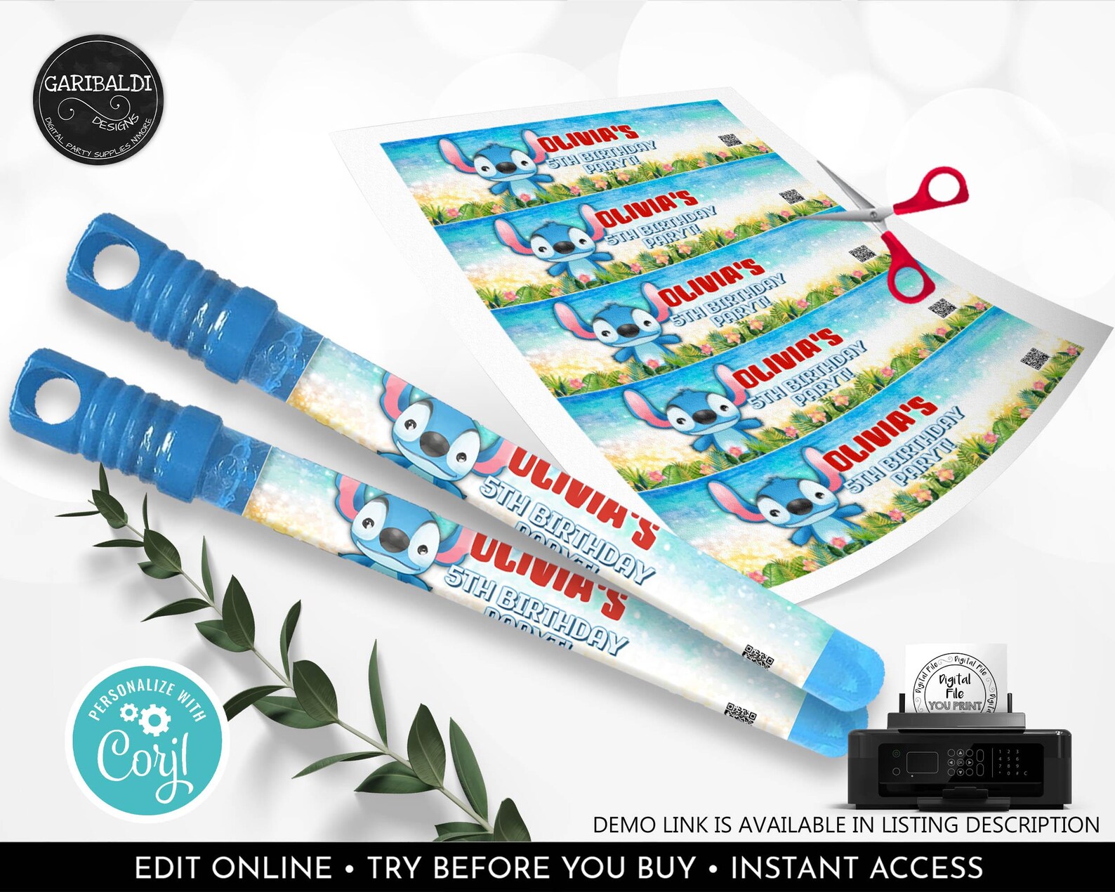 Editable Hawaiian Wand Bubble Labels Stitch Bubble Wand Label Tropical ...