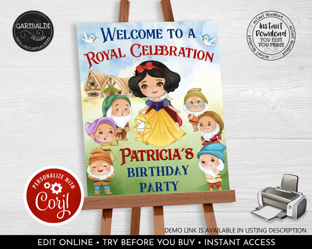 Editable Snow White Welcome Sign Snow White Birthday Party Sign ...