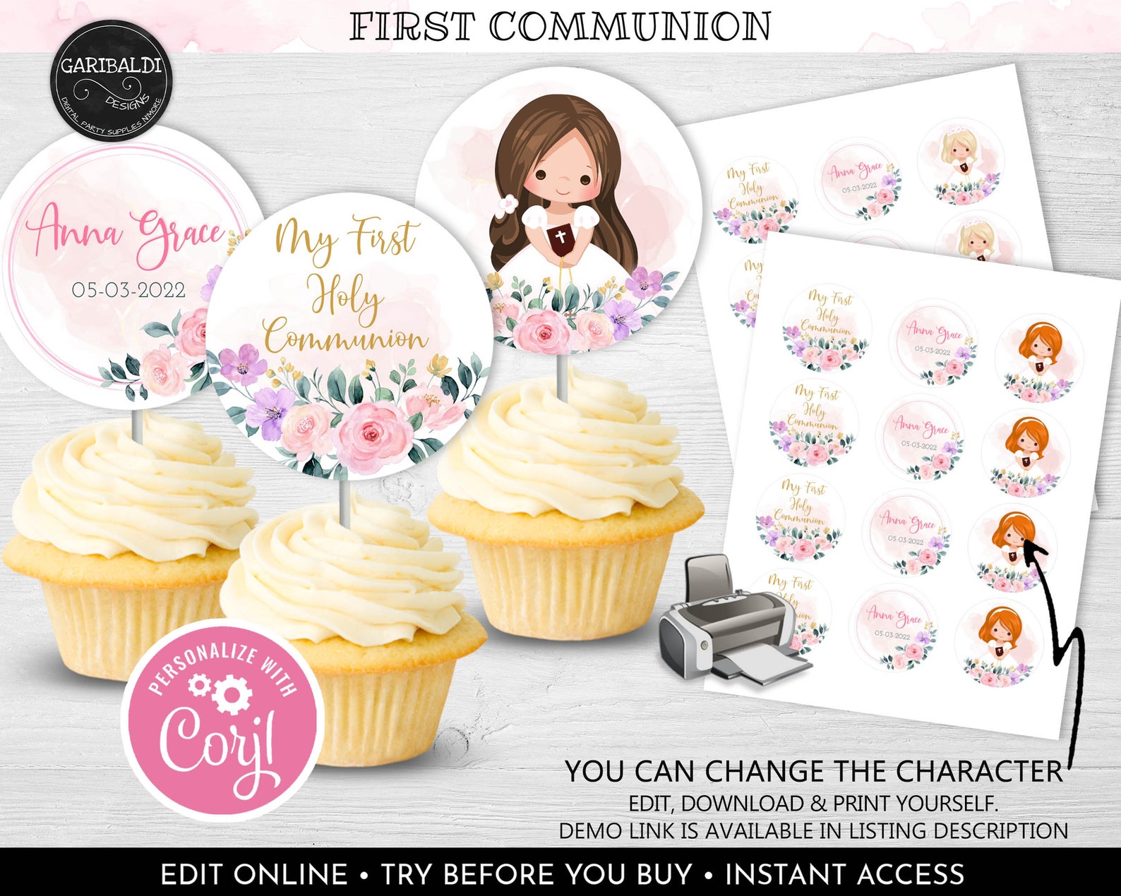 Editable First Communion Cupcake Toppers Printable First | Etsy