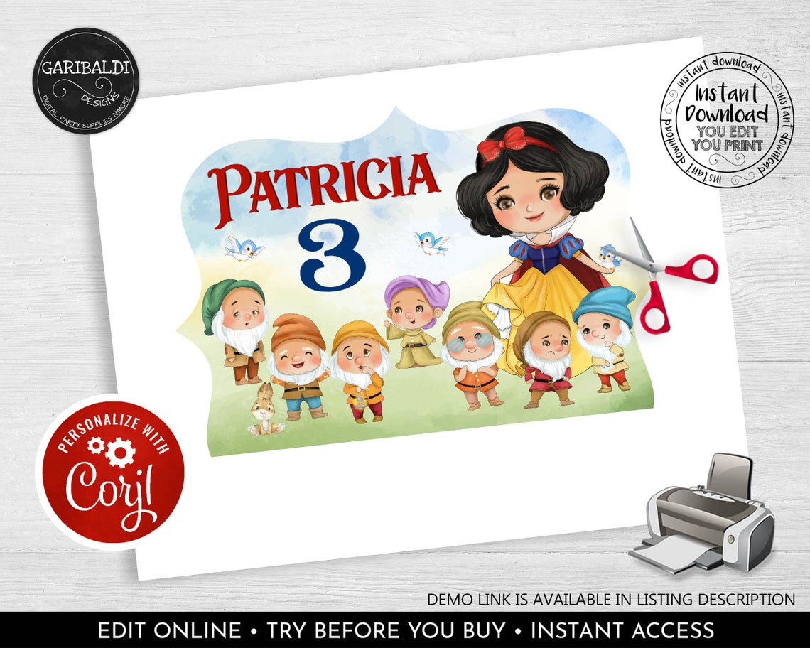 Editable Snow White Cake Topper Printable Snow White - Etsy