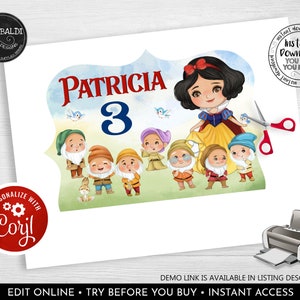 Editable Snow White Cake Topper Printable Snow White Centerpieces ...