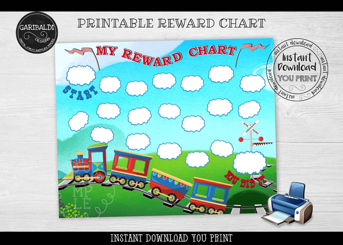 Printable Reward Chart, Train Reward Chart, Train Potty Chart, Train ...