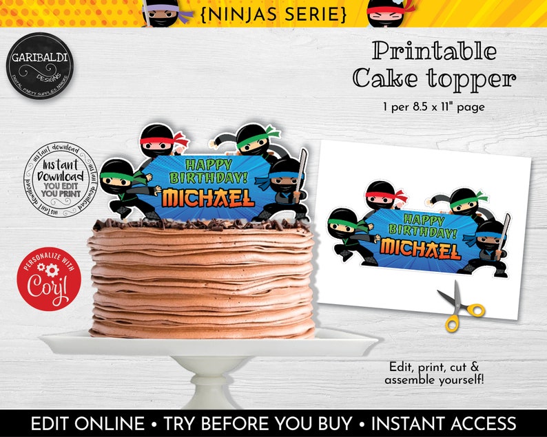 Editable Ninja Cake Topper Instant Download Ninja Birthday Decorations ...