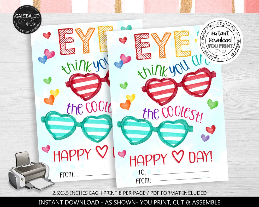 Printable Valentines Glasses Gift Tag Eye Think Your the Coolest ...