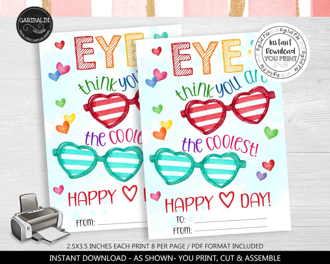 Printable Valentines Glasses Gift Tag Eye Think Your the Coolest ...
