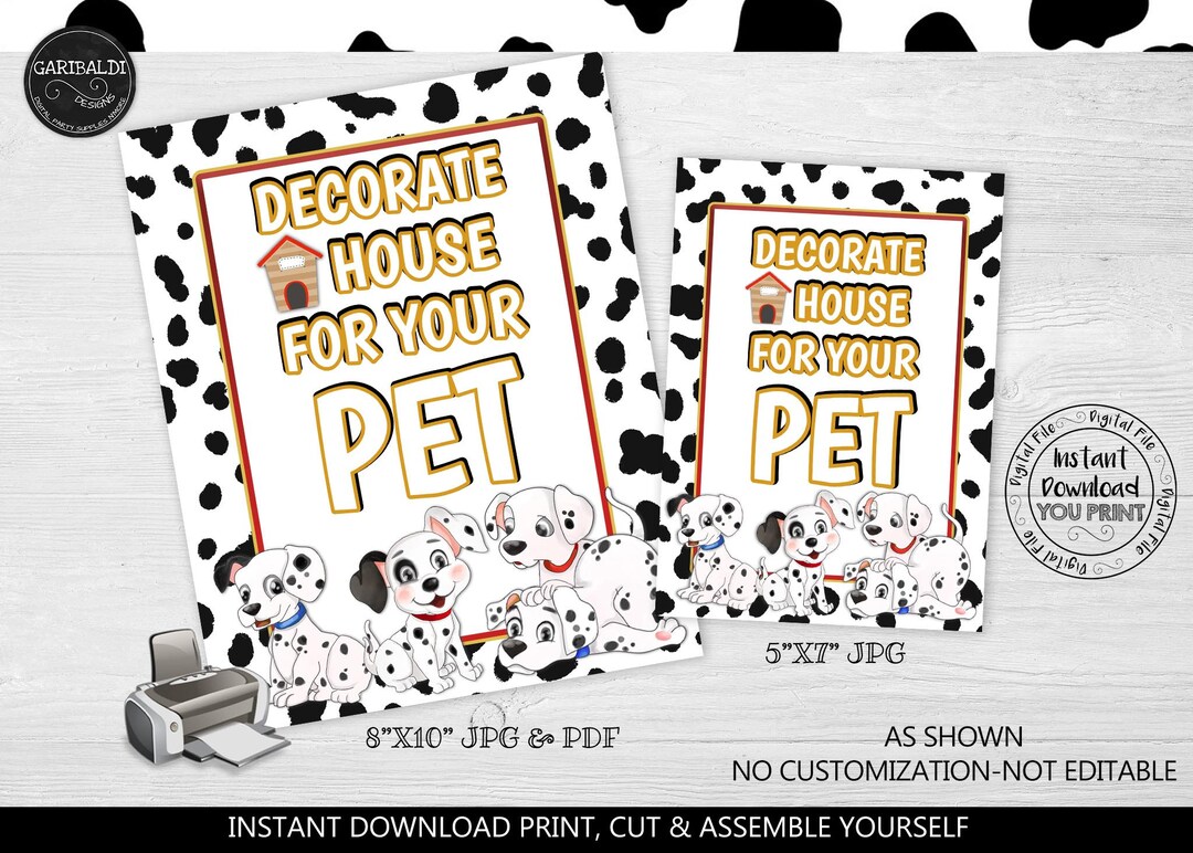 Decorate a Pet House Sign, Instant Download Dalmatians Birthday Party ...