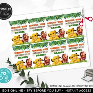 Editable Lion King Favor Tag Safari Party Gift Tag Lion Baby Shower ...